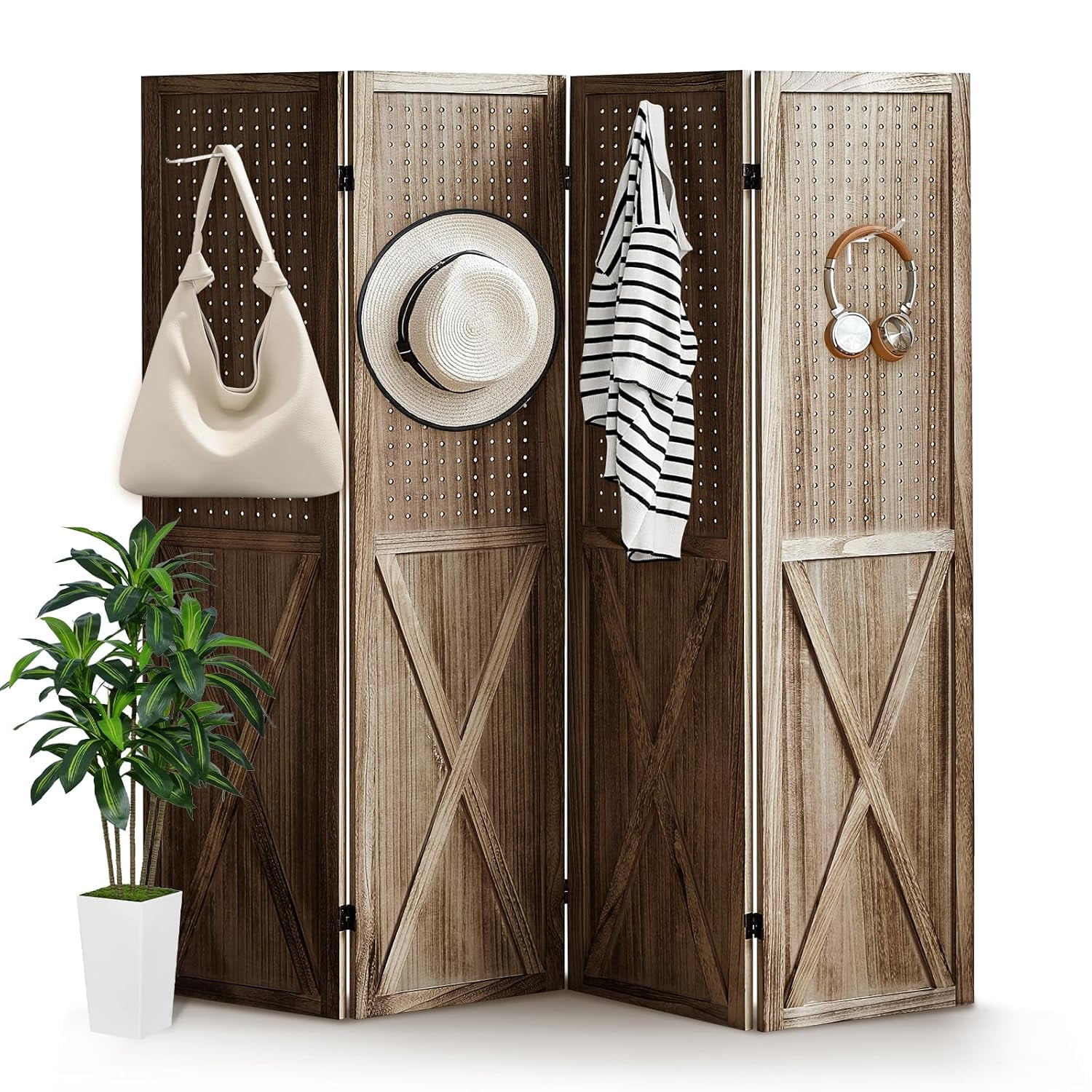 Pegboard Display Wood Room Divider 4 Panel, Folding Privacy Screen, Peg ...