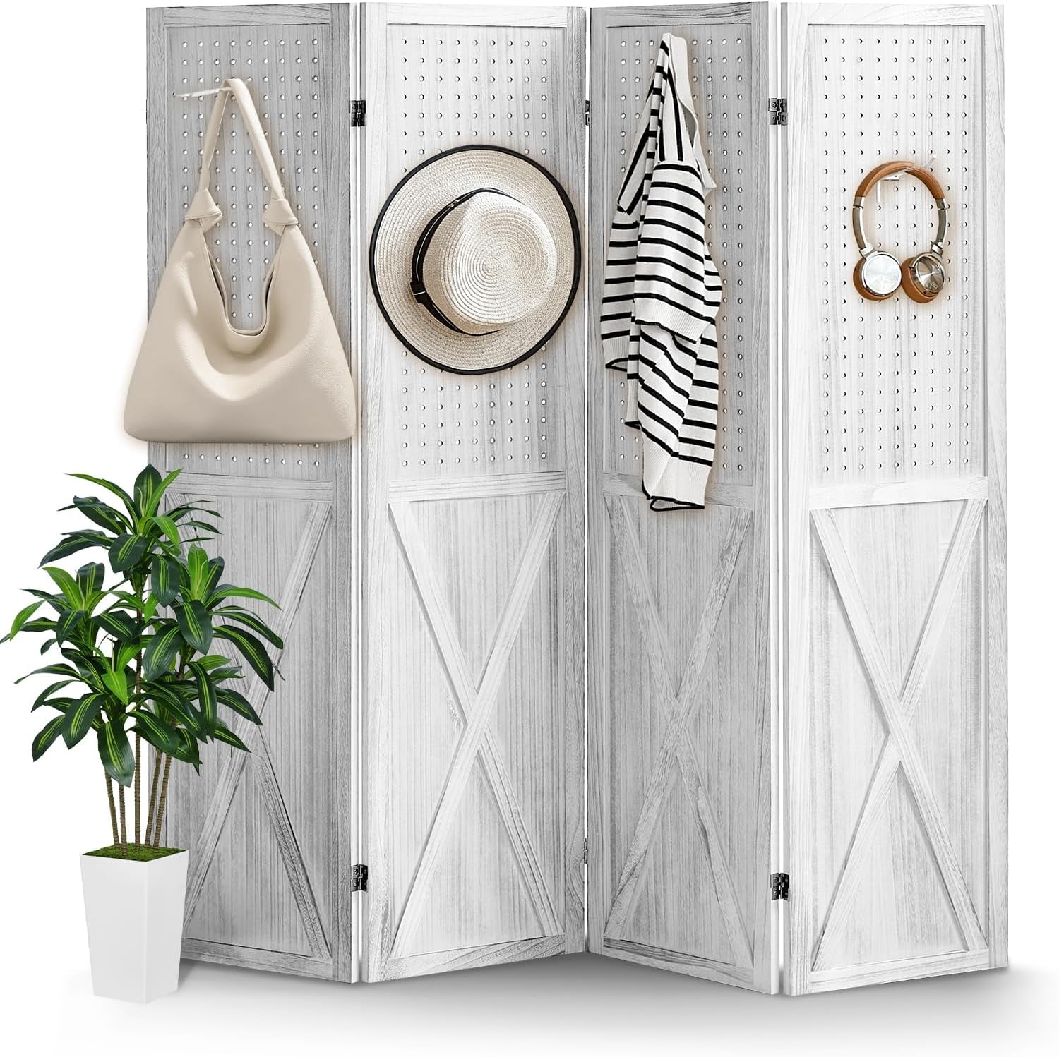 Pegboard Display Wood Room Divider 4 Panel, Folding Privacy Screen, Peg ...