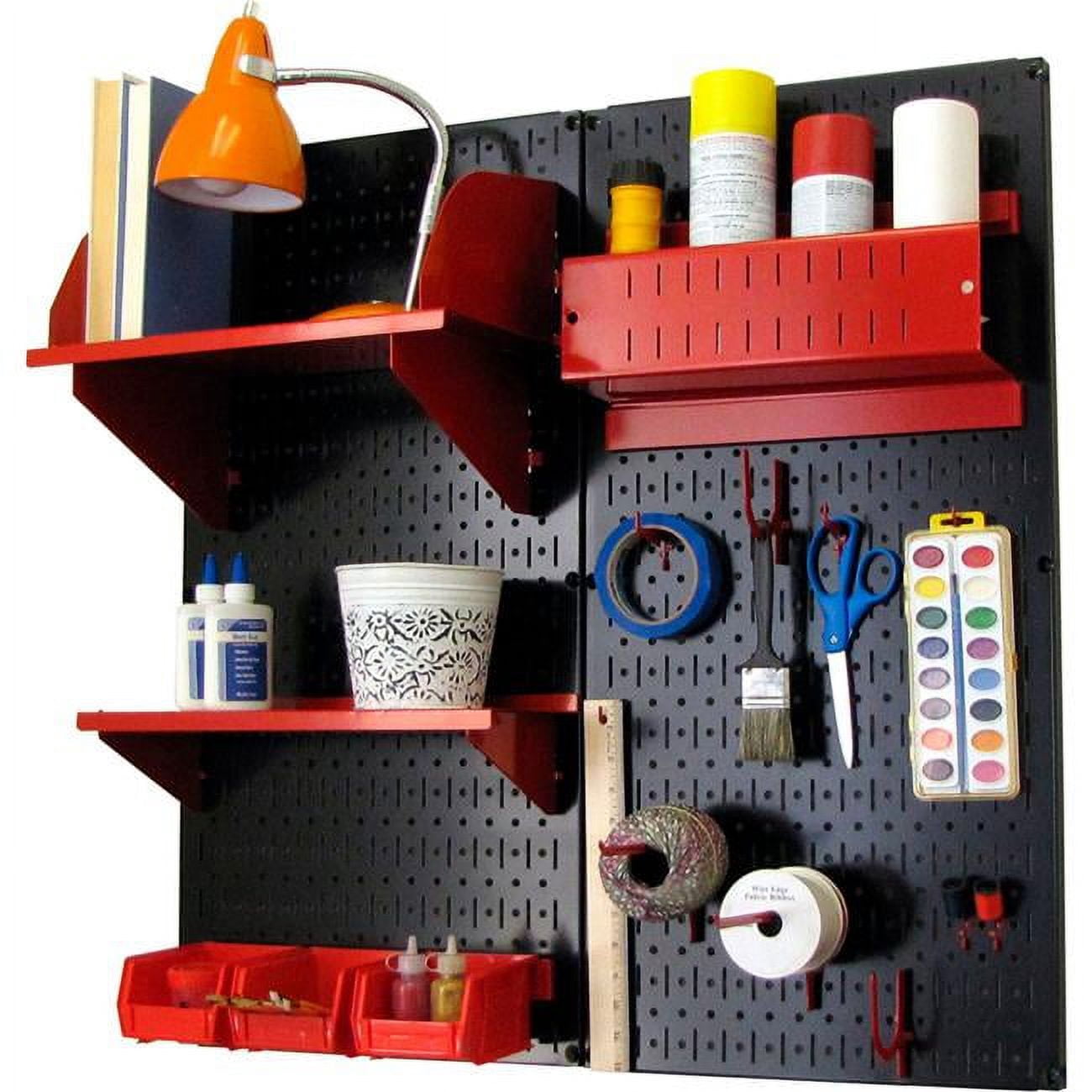 Pegboard Hobby Craft Organizer Storage Kit, Black & Red - 32 x 32 x 9 ...