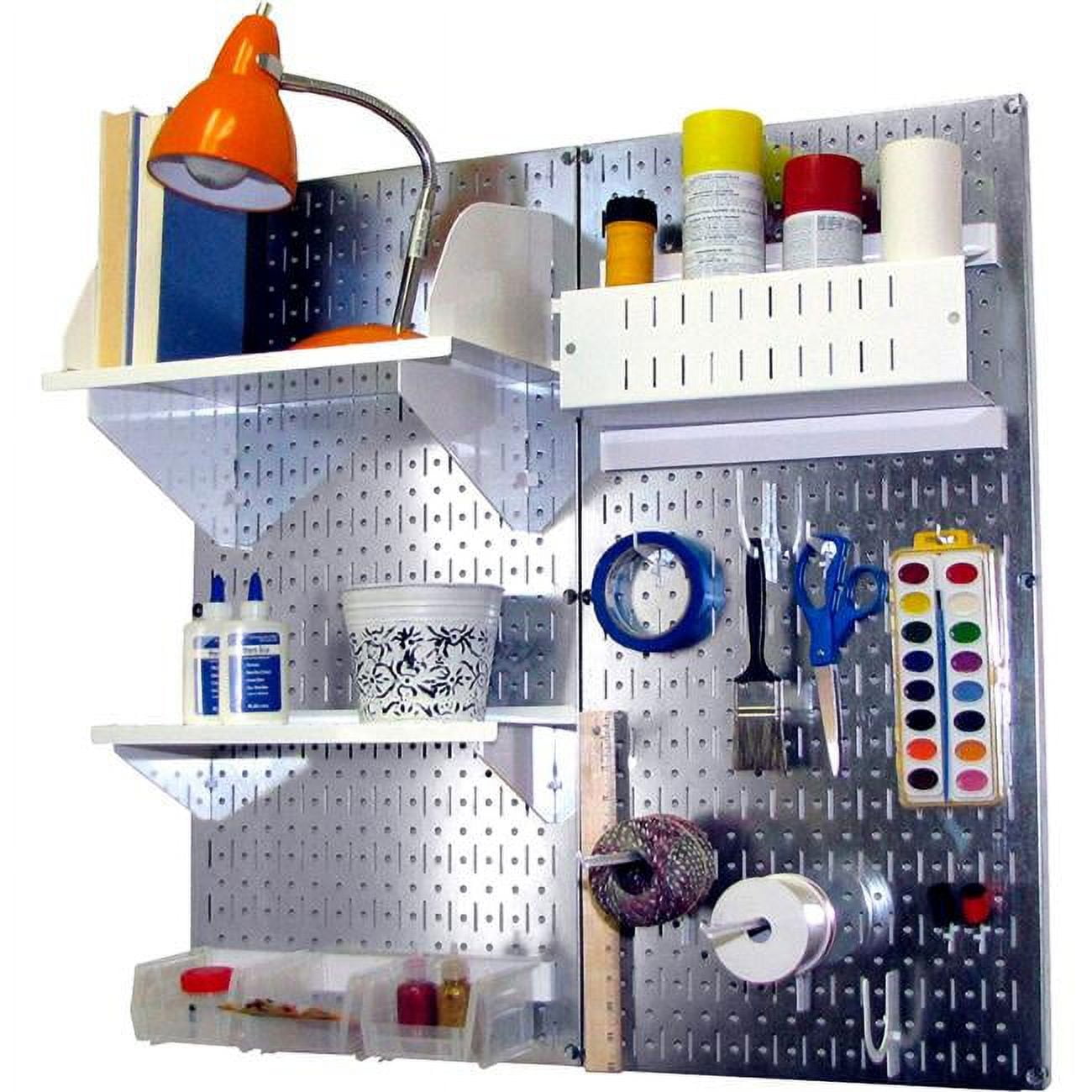 Pegboard Hobby Craft Organizer Storage Kit, Galvanized White - 32 x 32 ...