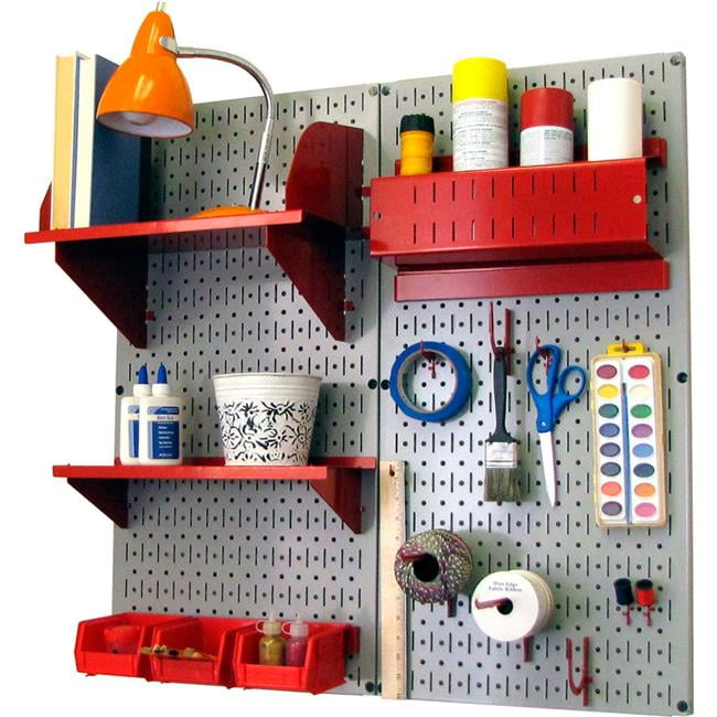 Pegboard Hobby Craft Organizer Storage Kit, Gray & Red - 32 x 32 x 9 in ...