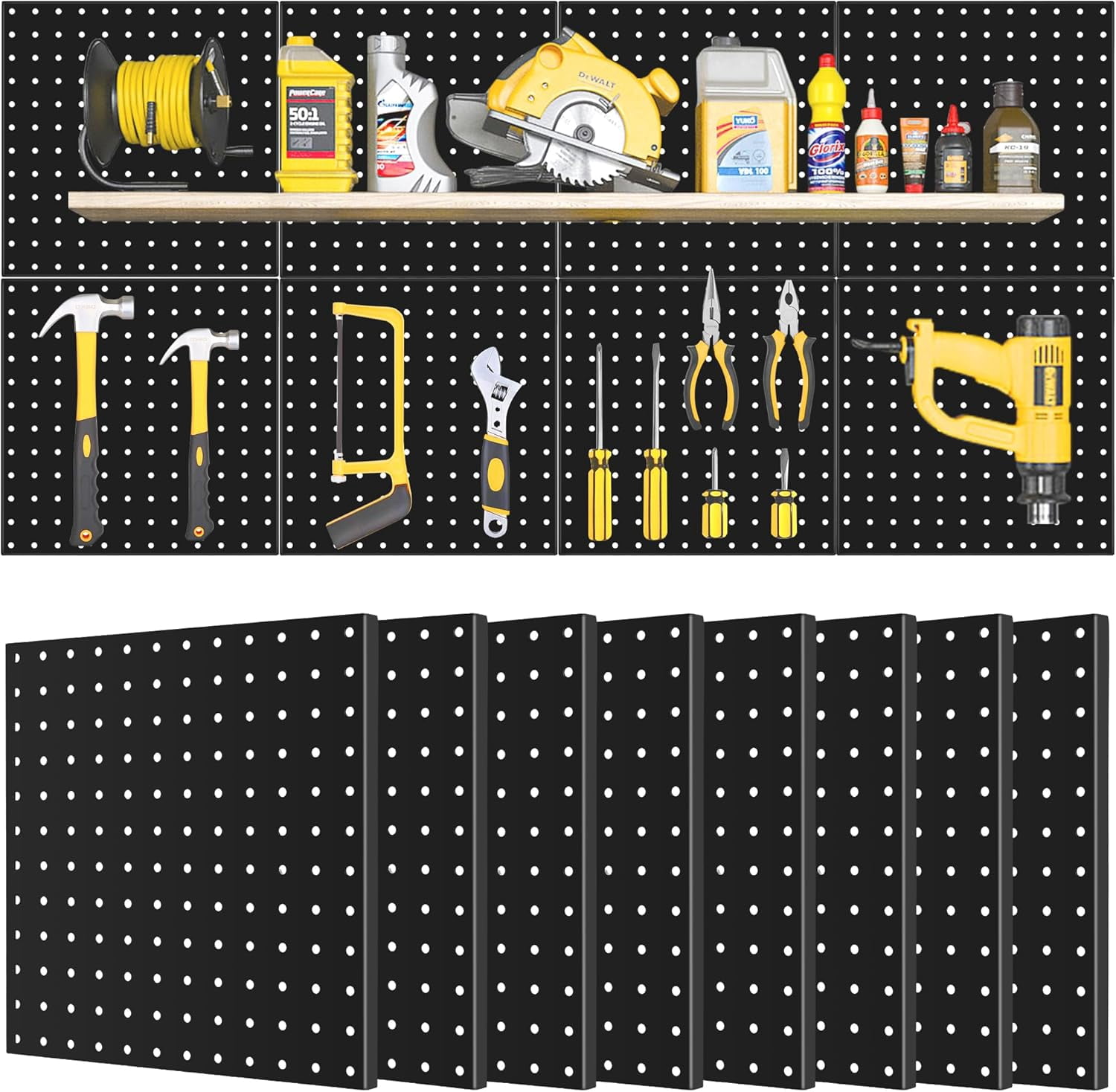 Pegboard Panels 8 Packs 12"x12" Metal Black, Heavy Duty Steel Peg ...