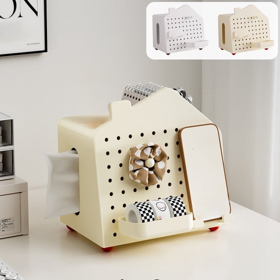 Pegboard Tissue Box Cover Desktop Organizer - Plastic Storage Rack With ...