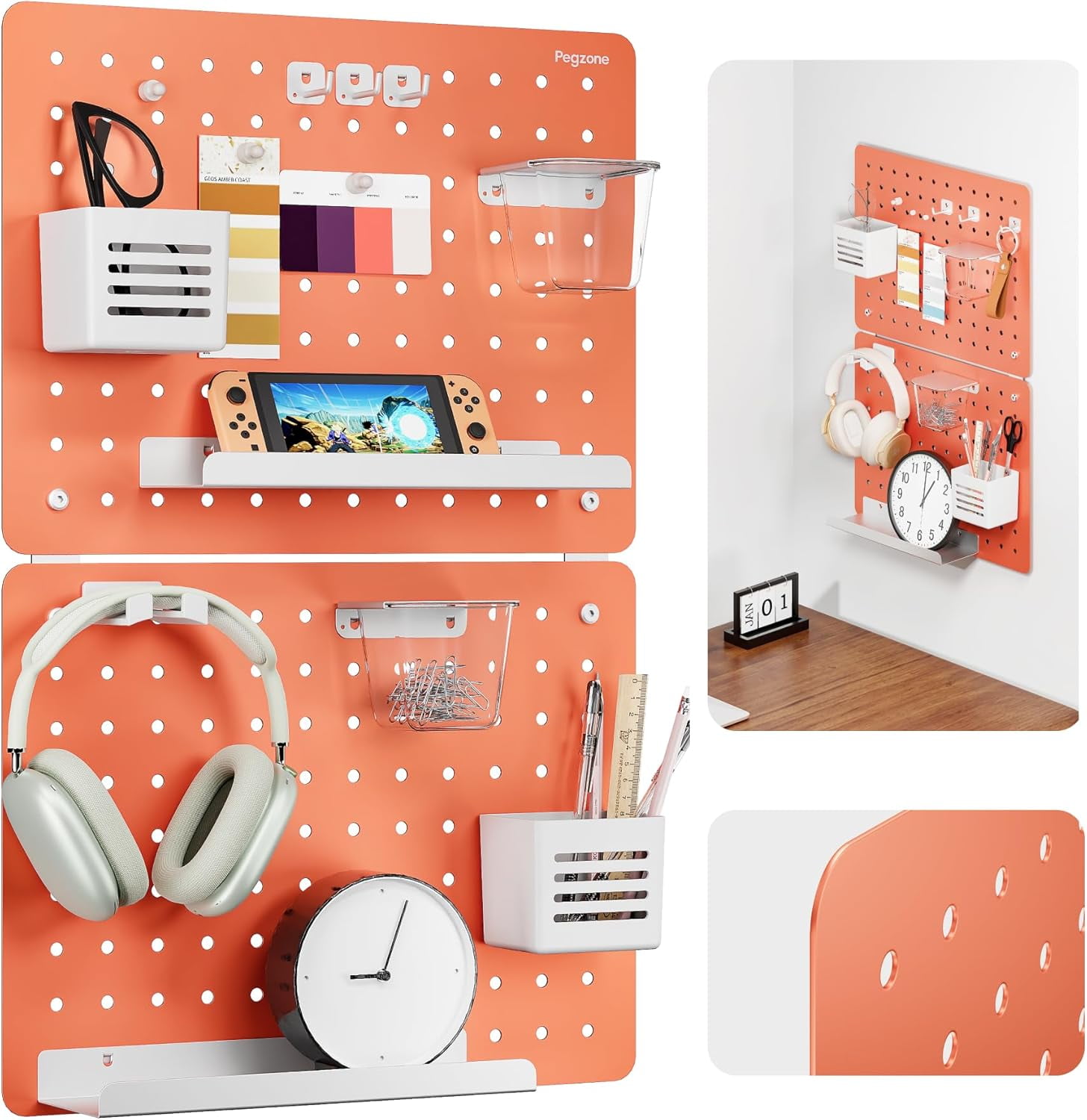 Pegboard Wall Organizer Combination Kit, Overall 25.4"x16.6" Metal ...