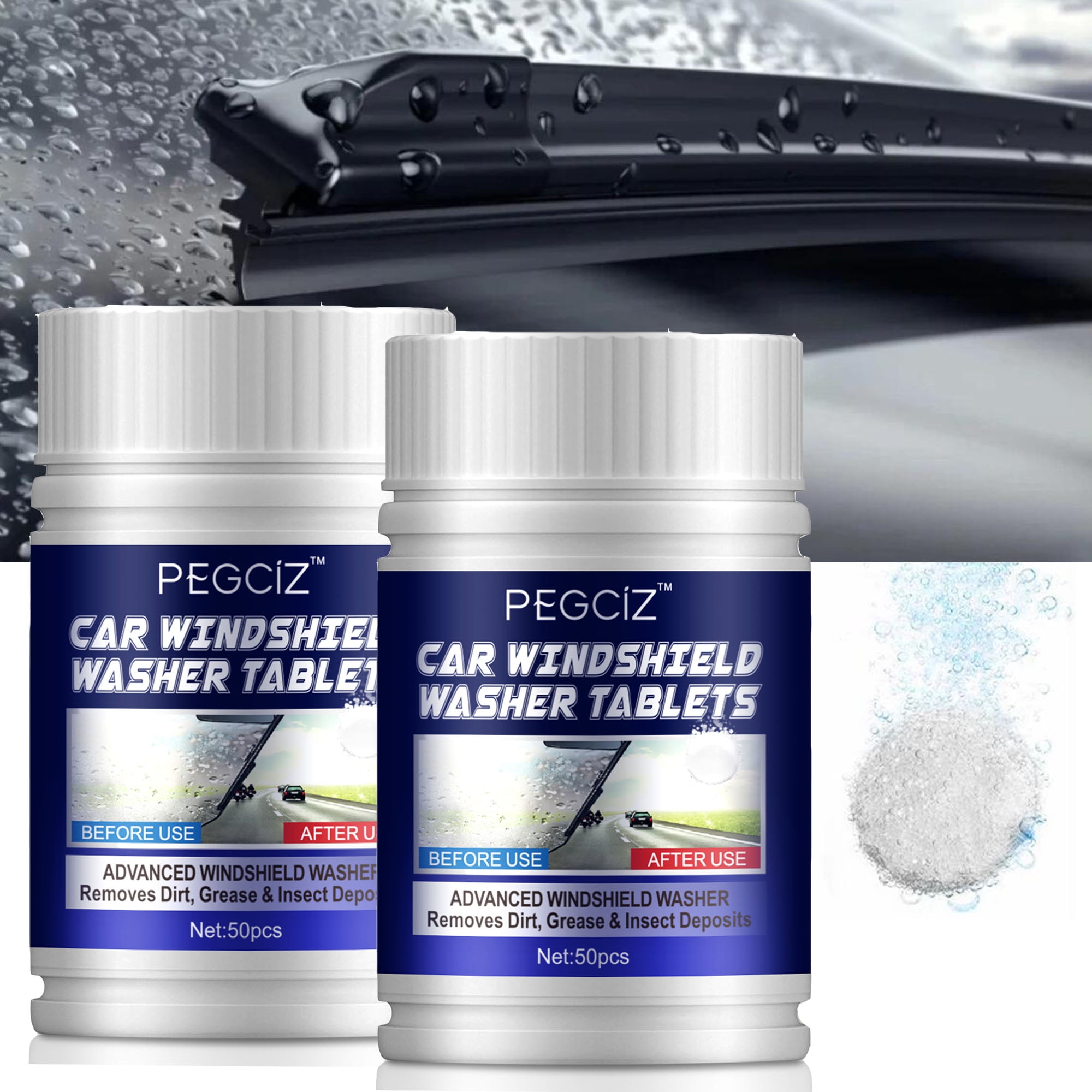 Pegciz Car Windshield Washer Tablet, 2Pack Wiper Solid Concentrate ...