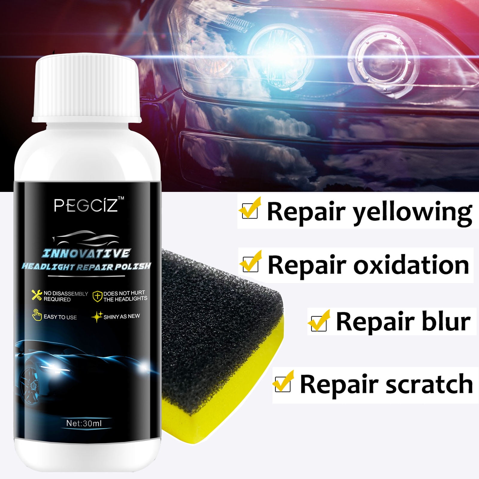 Pegciz Innovative Headlight Repair Polish for Car, Repair Yellow ...
