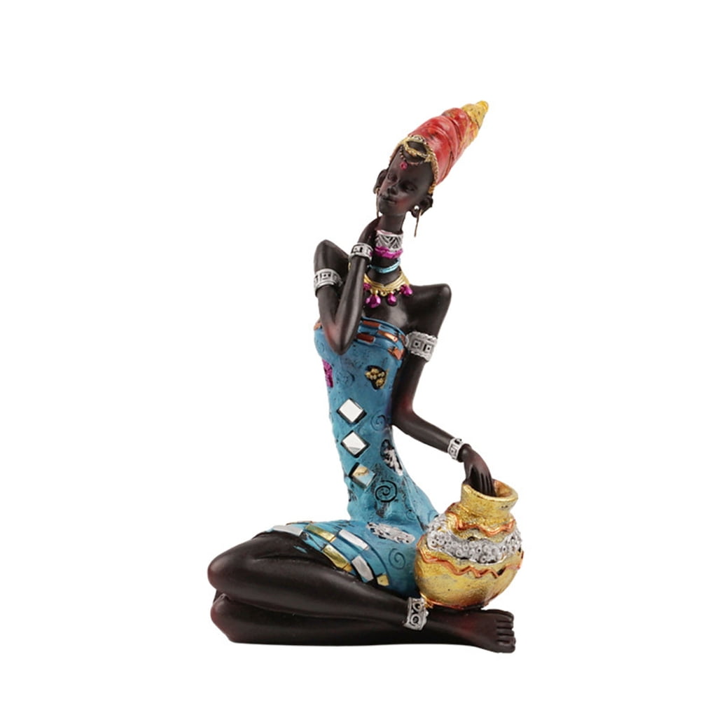 Peiiwdc African Woman Figure Statue Resin Tribal Lady Decors Art Unique ...