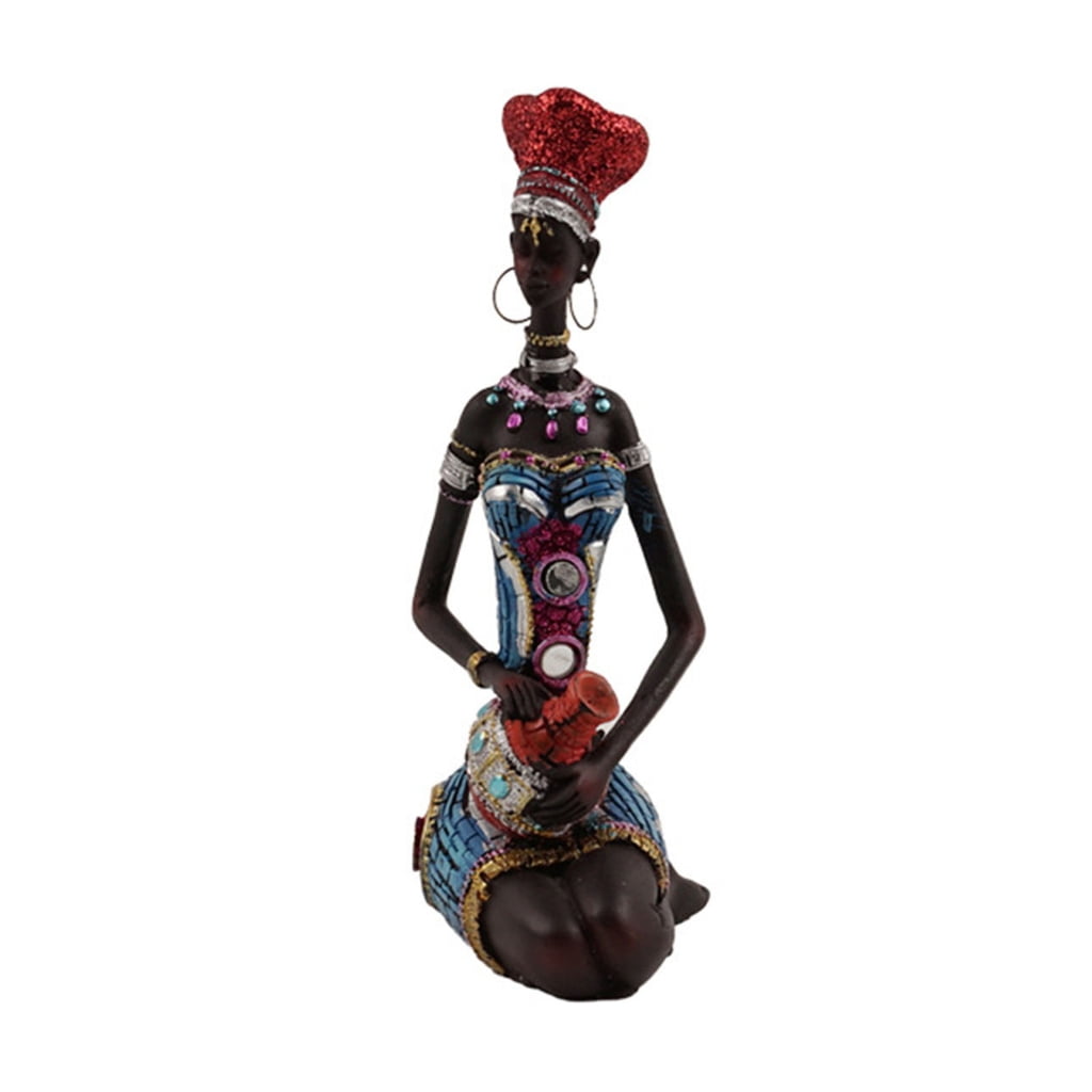 Peiiwdc African Woman Figure Statue Resin Tribal Lady Decors Art Unique ...
