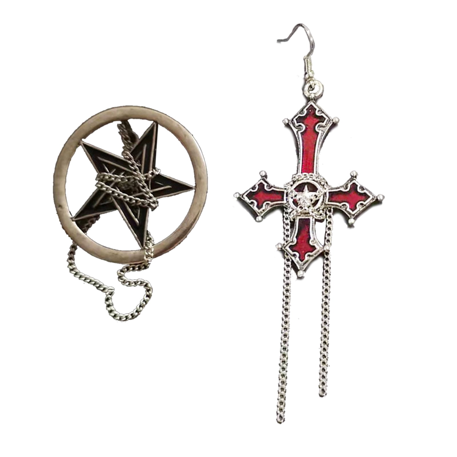 Peiiwdc Bloody Skull Rose Inverted Cross-Pendant Earring Vintage Gothic ...
