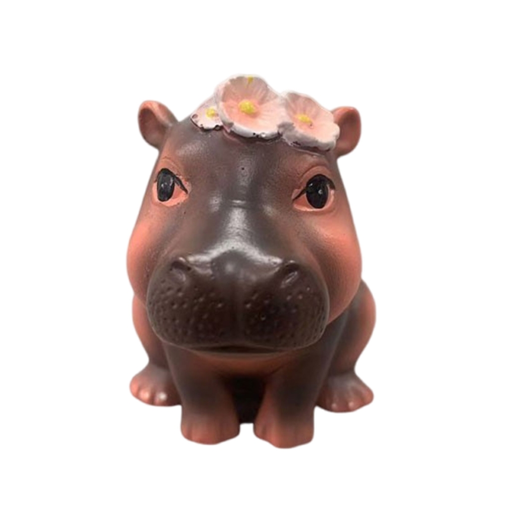 Peiiwdc Cartoon Resins Pygmy Hippo Baby Figurine Animal Miniature ...