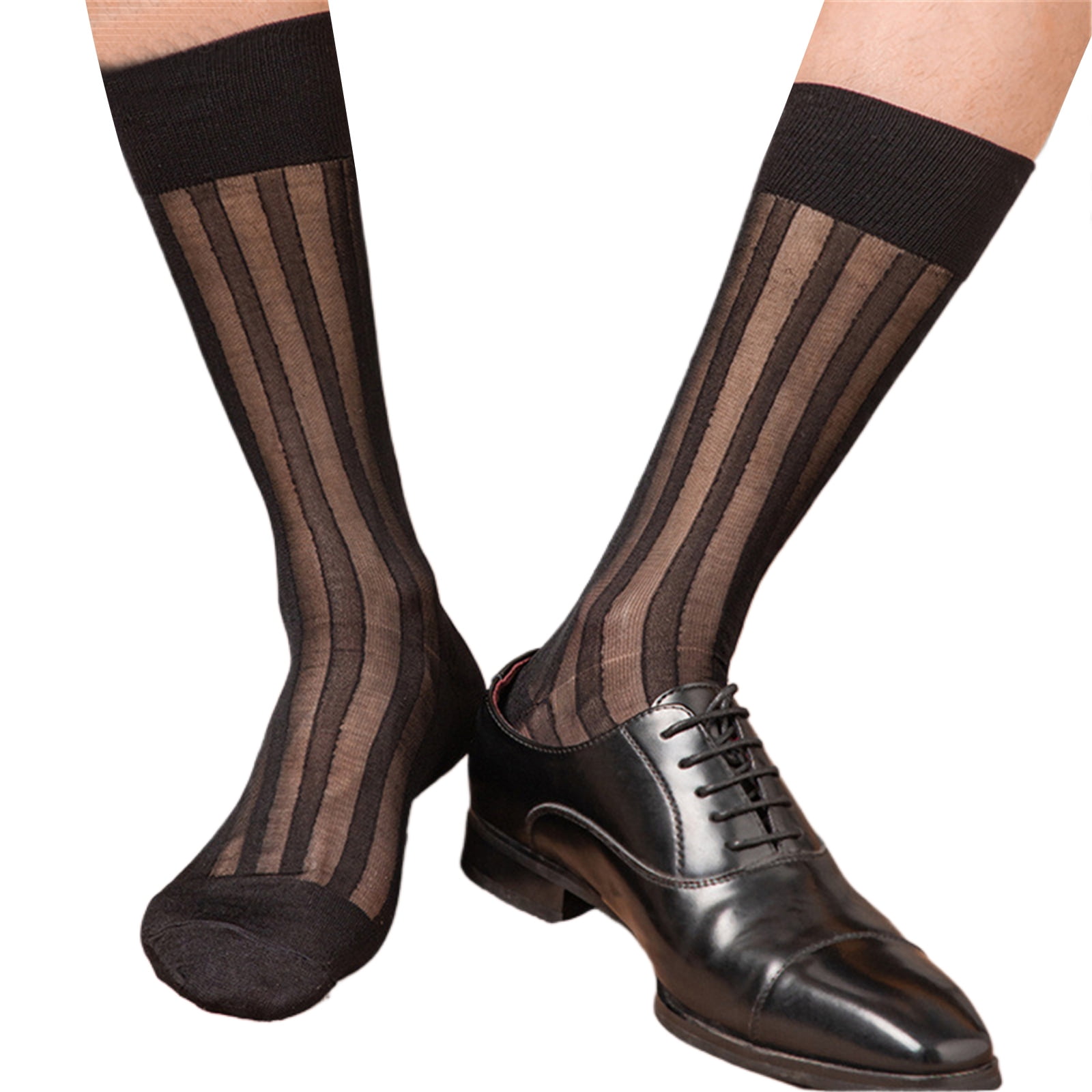Peiiwdc Mens Casual Business Dress Socks Middle Calf Wide Sheer Nylon ...