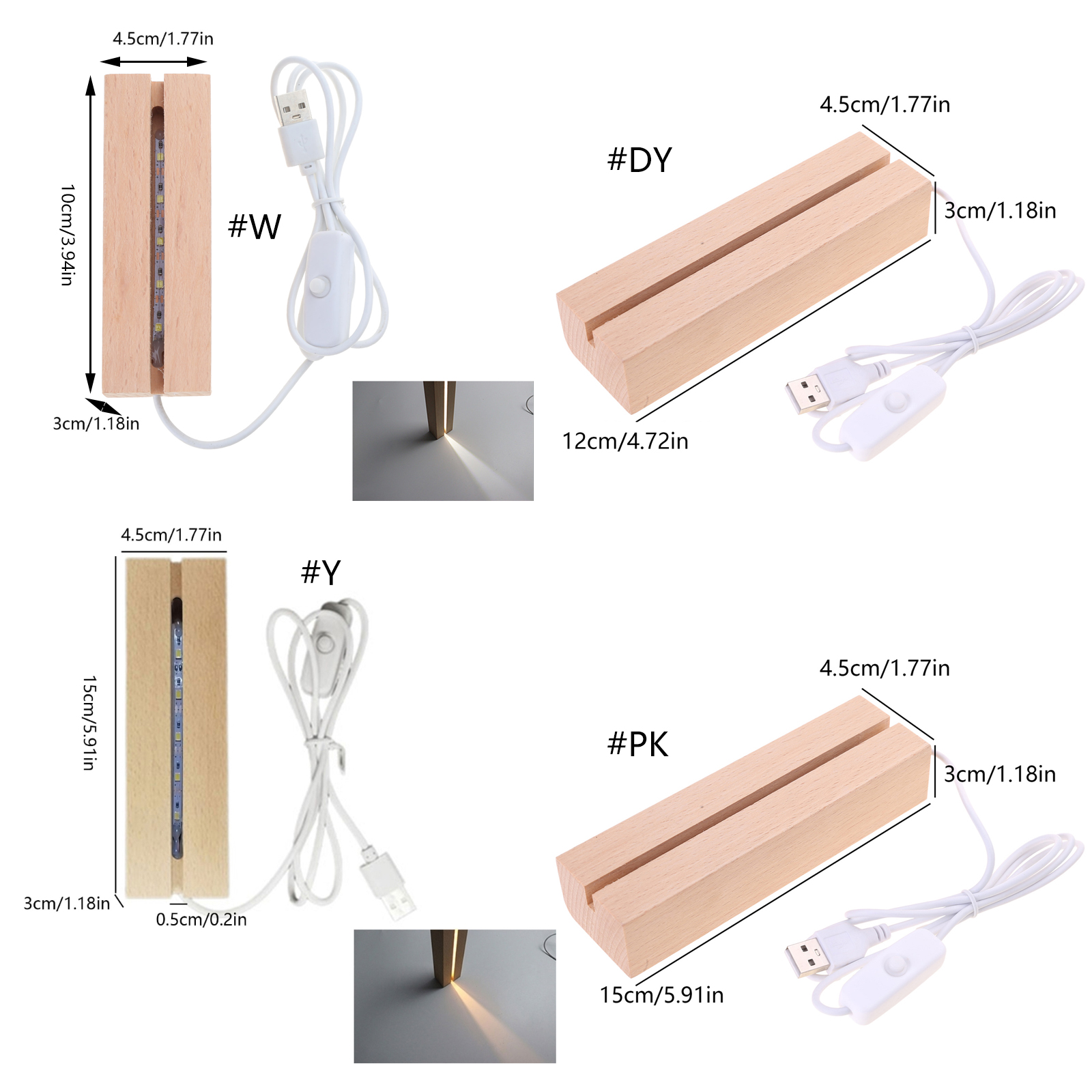 Peiiwdc Rectangle LED Light Display Base Stand Night Light Base Wood ...