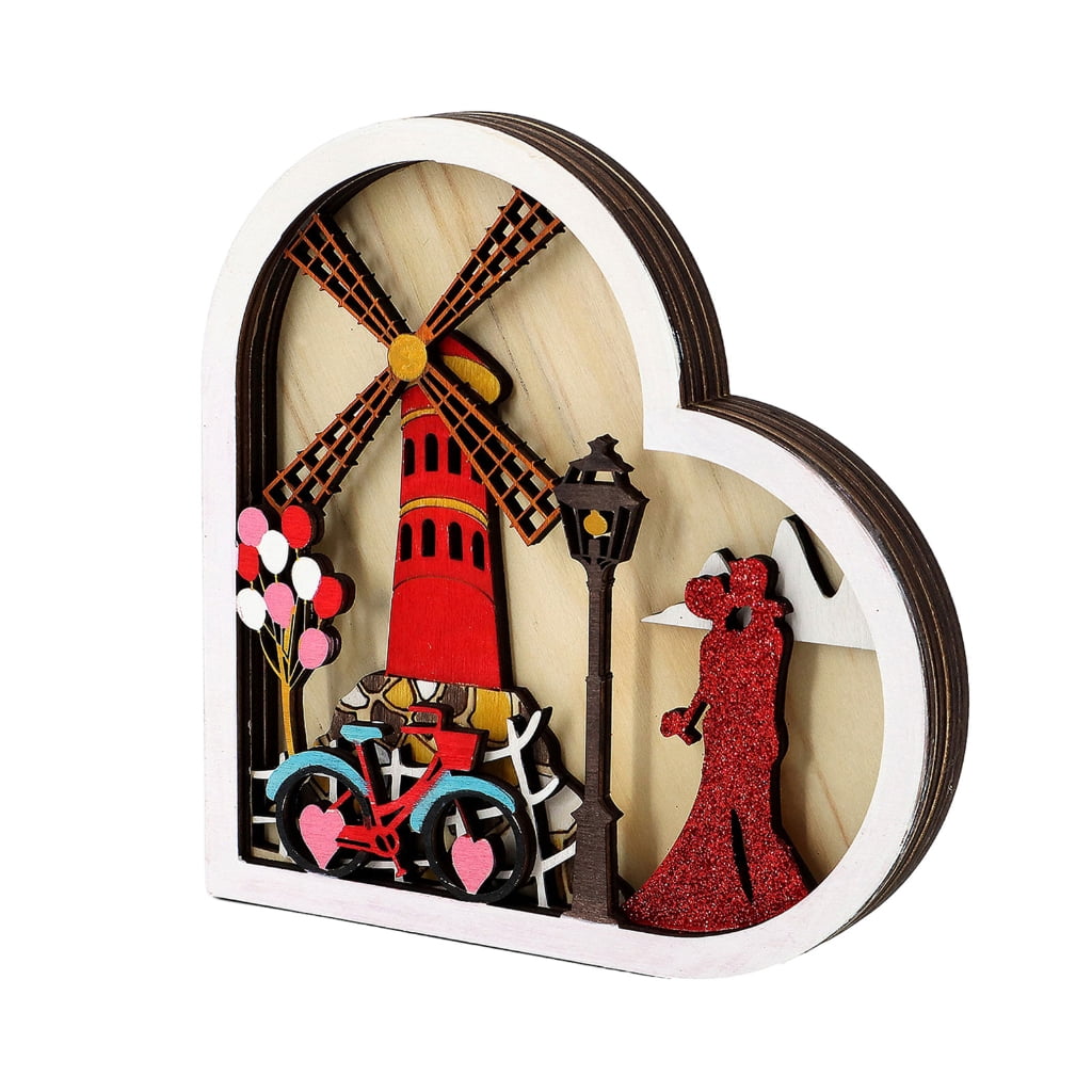 Peiiwdc Valentines Day Wood Windmill Wheel Table Centerpiece Decoration ...