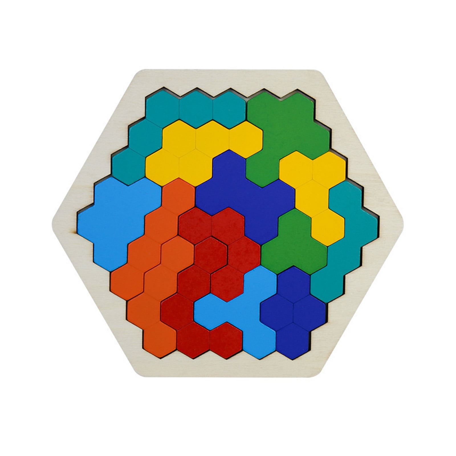 Peiiwdc Wood Hexagon Puzzle Tangram Teaser Block Toy Geometry Logics ...