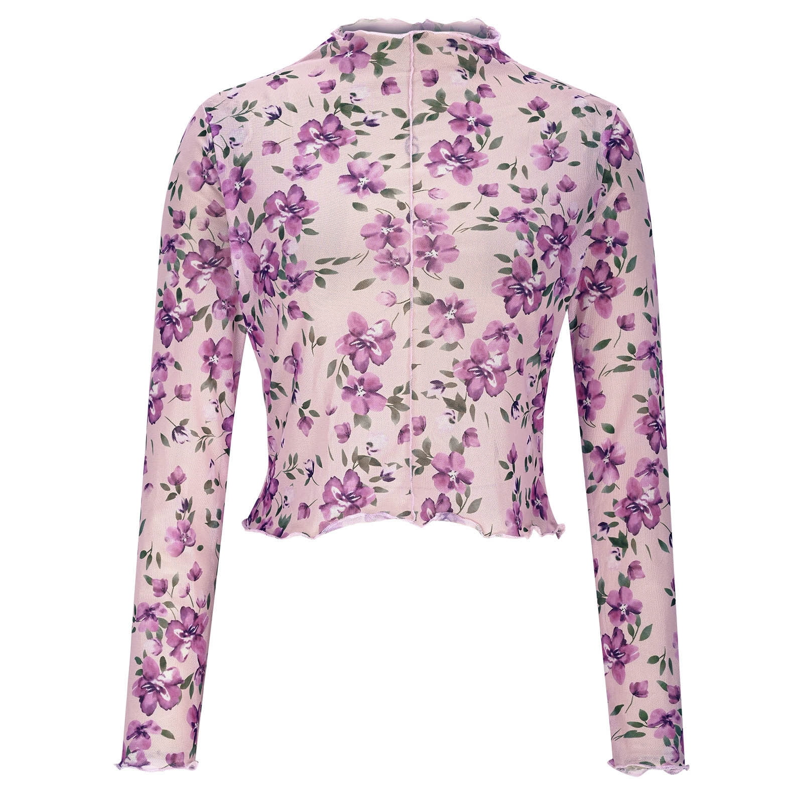 Peione Women's Long Sleeve Mesh Top Mock Neck Sheer Blouse See Through ...