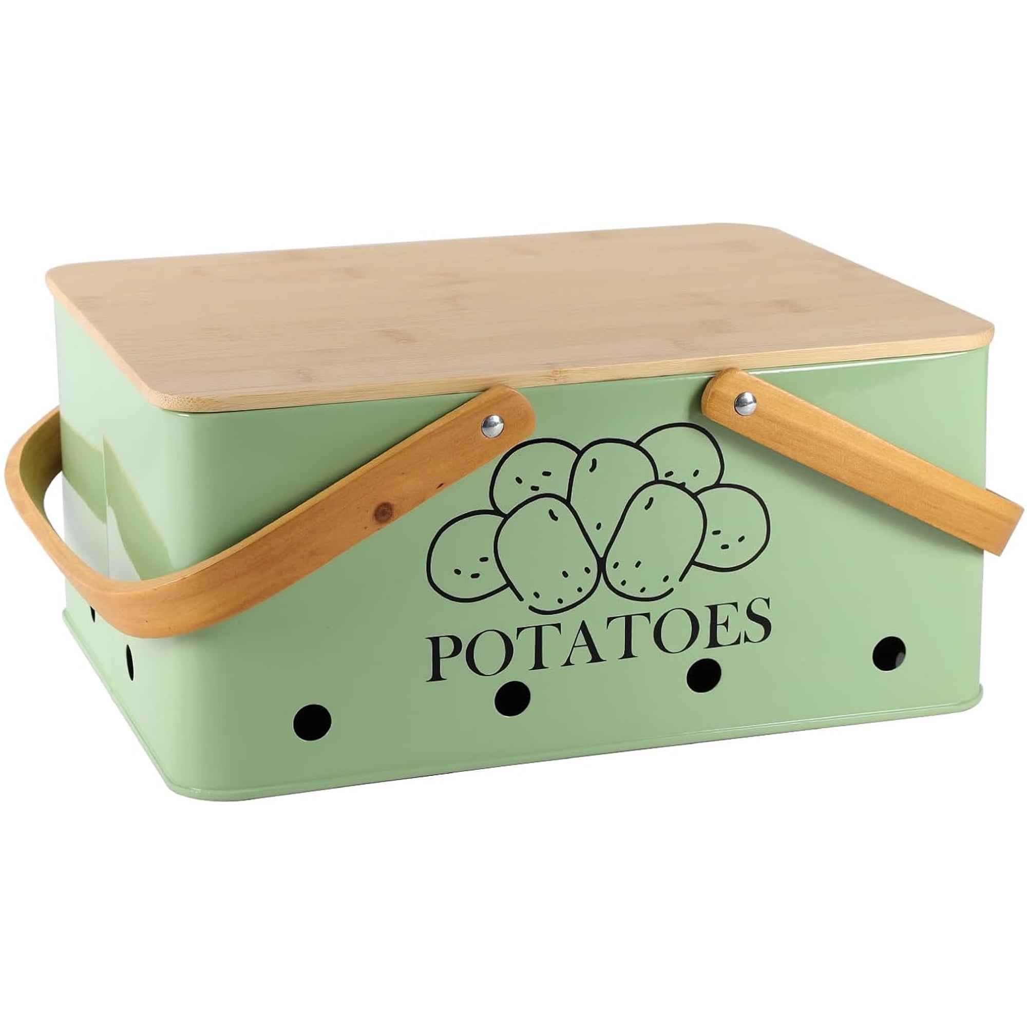 Peithy Potato Storage, Potato Bin with Bamboo Lid and Handle, Metal ...