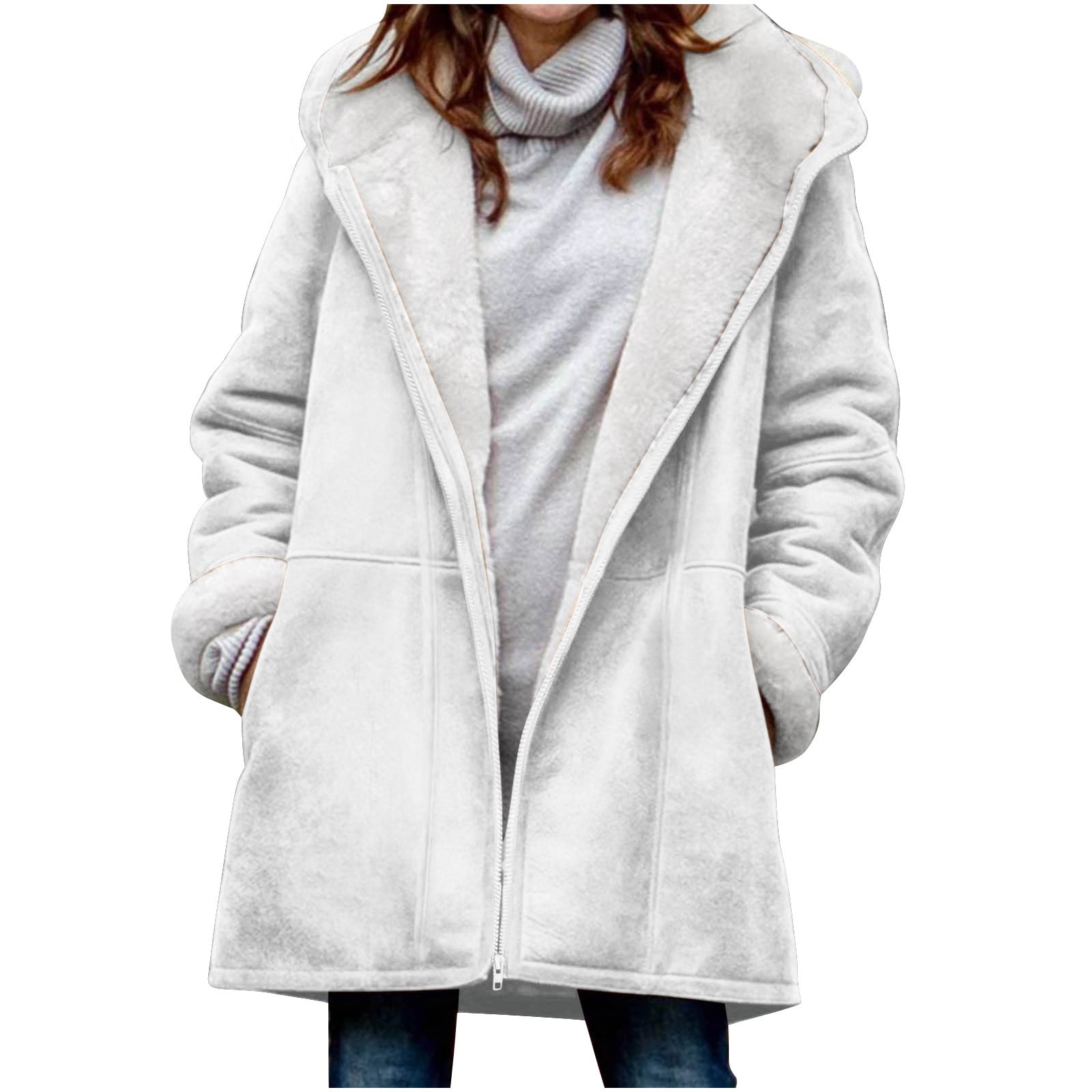 Pejock Jackets for Women Zipper Winter Warm Sherpa Lined Coats Plus ...