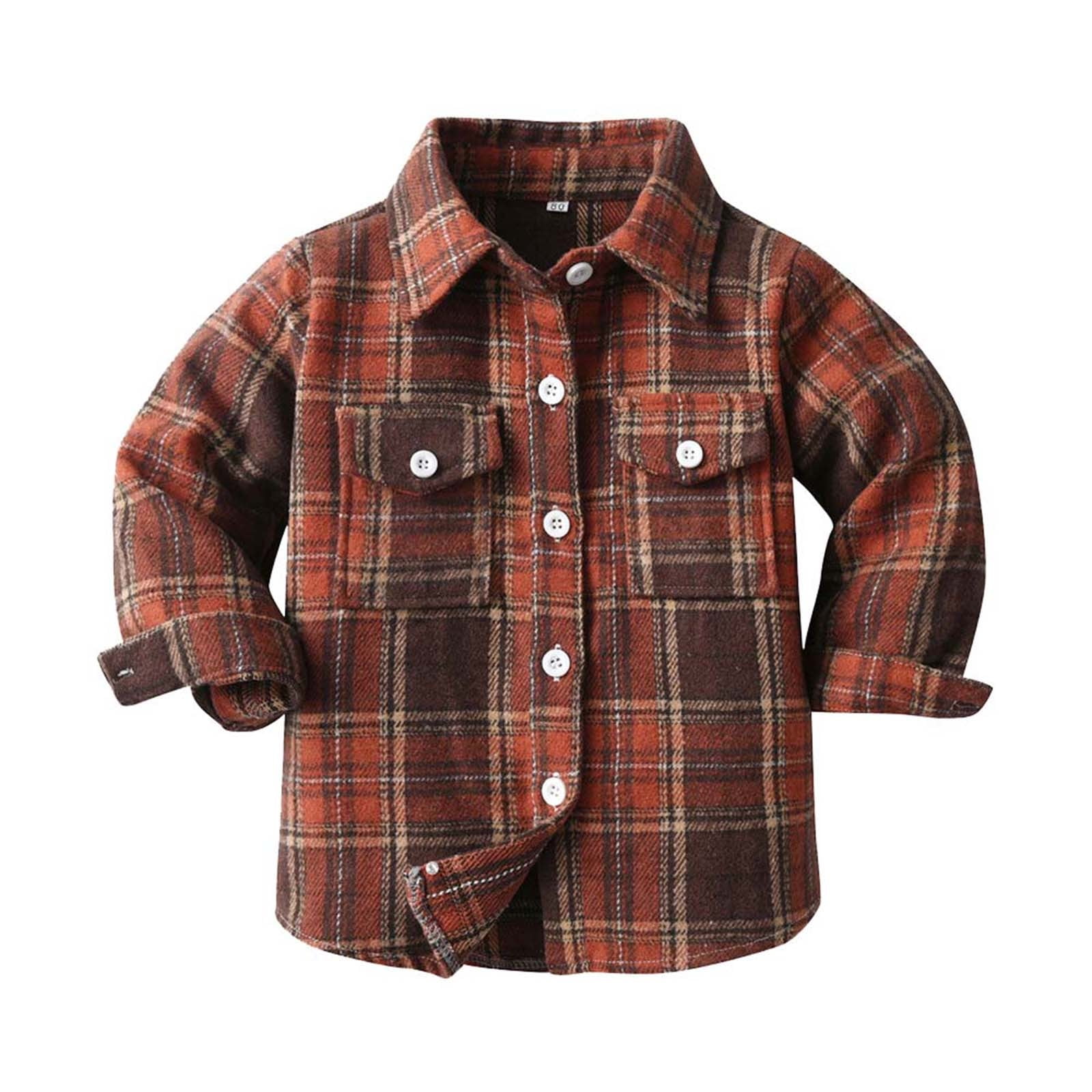 Pejock Kids Little Boys Girls Baby Long Sleeve Button Down Plaid ...