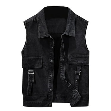 Capreze Denim Vest Men Lapel Sleeveless Slim Fit Retro Ripped Casual ...