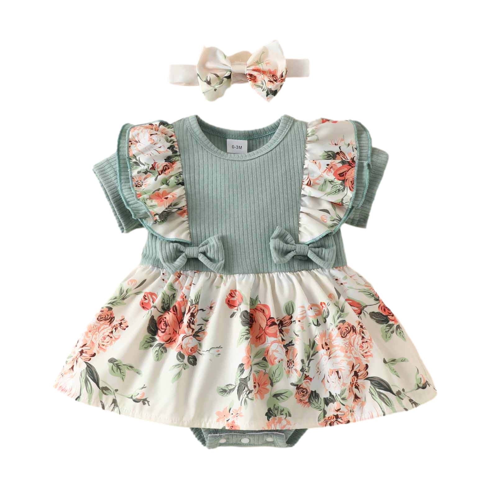 Pejock Newborn Toddler Infant Baby Girls Clothes Romper Skirt Sets Short Sleeve Ruffle Edge ...