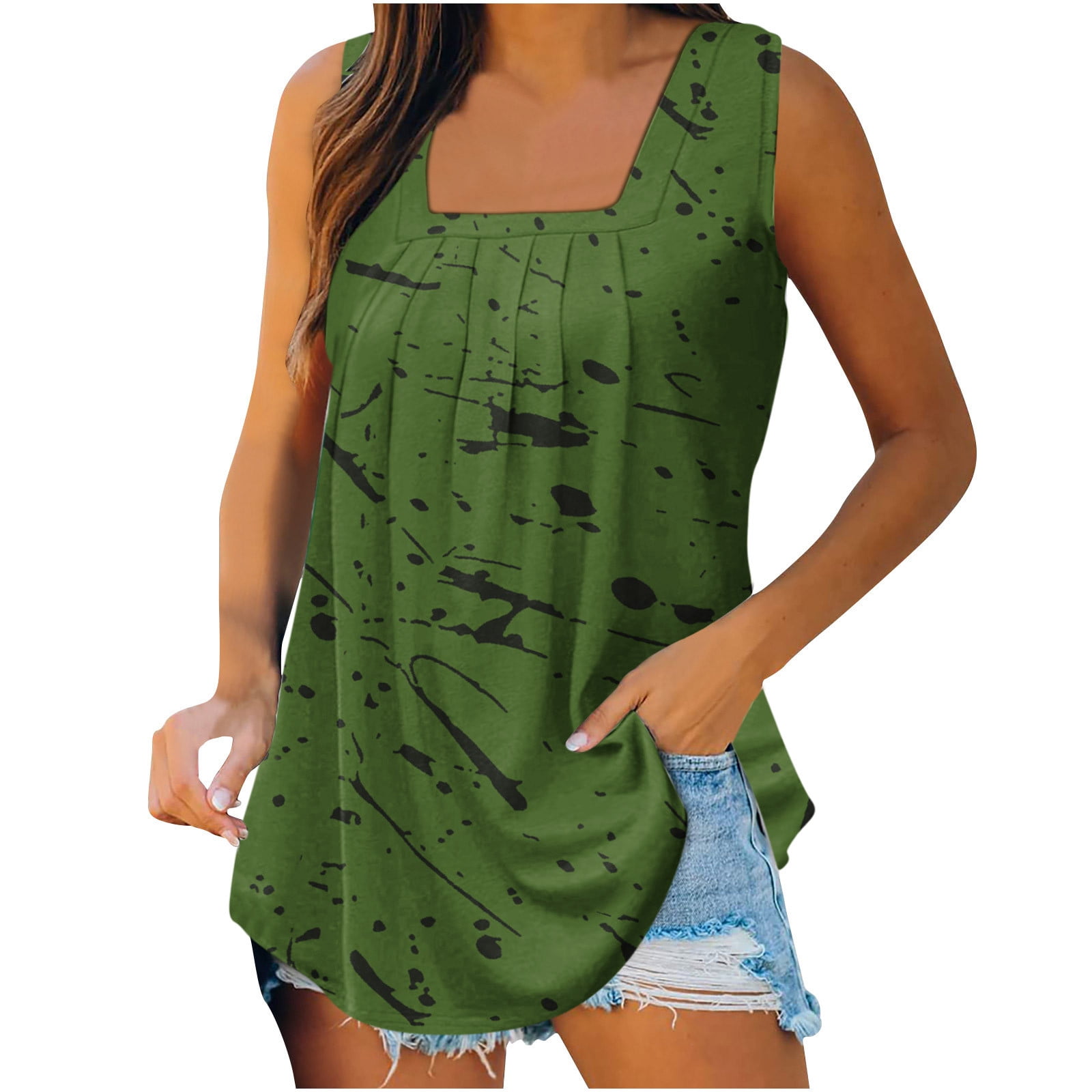 Pejock Women Sunflower Floral Print Tank Tops Summer Casual Sleeveless ...