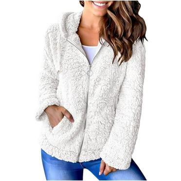 Women's 2022 Fashion Winter Coat Long Sleeve Lapel Zip Up Faux Shearling Shaggy Oversized ...