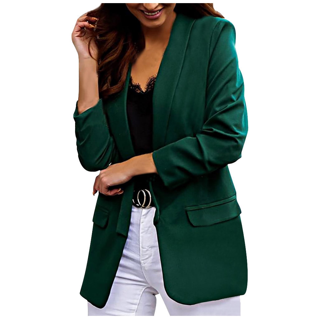 Pejock Womens Long Sleeve Blazer Open Front Button Down Jacket Work ...