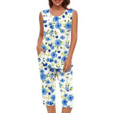 Collections Etc Women's Sleeveless Floral Pajama Top and Shorts Set ...