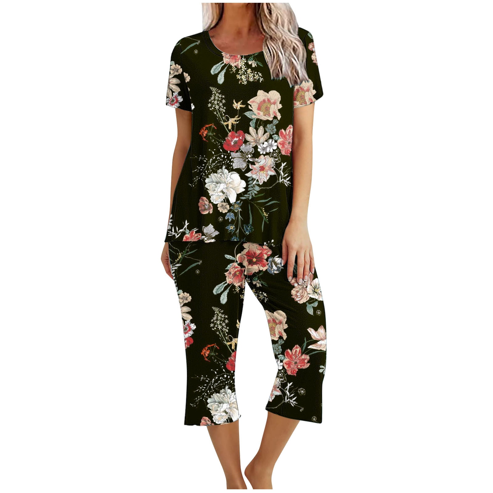 Pejock Fashion Savings Deals! Womens Pajama Sets Floral Sleepwear ...