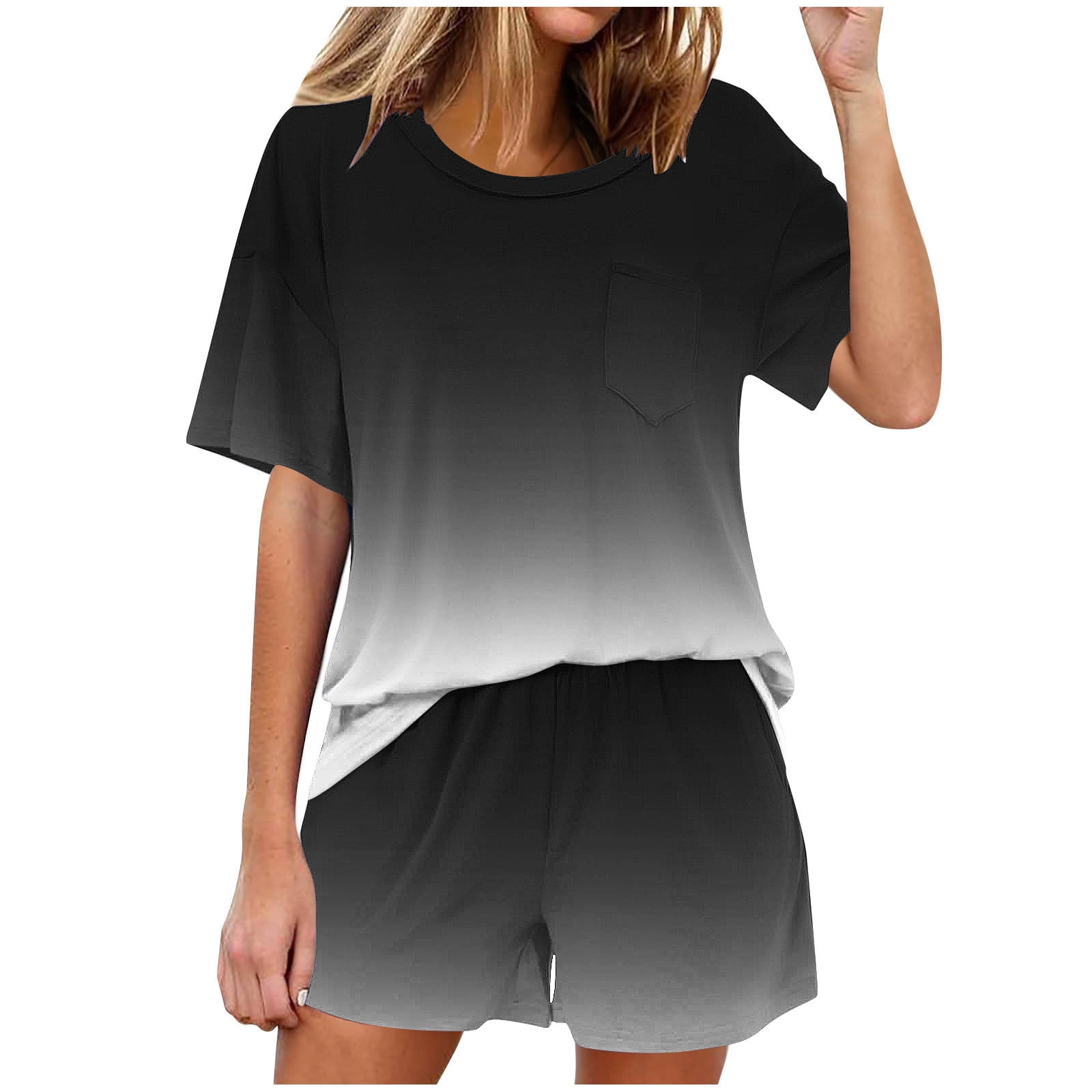Pejock Fashion Savings Deals! Womens Pajamas Set Gradient Short Sleeve ...