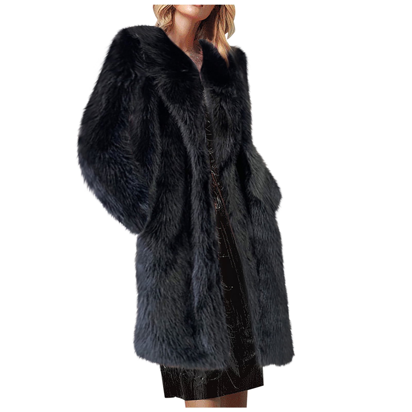 Pejock Womens Winter Warm Lapel Faux Furry Fuzzy Coat Jacket Overcoat Fashion Fleece Shaggy ...