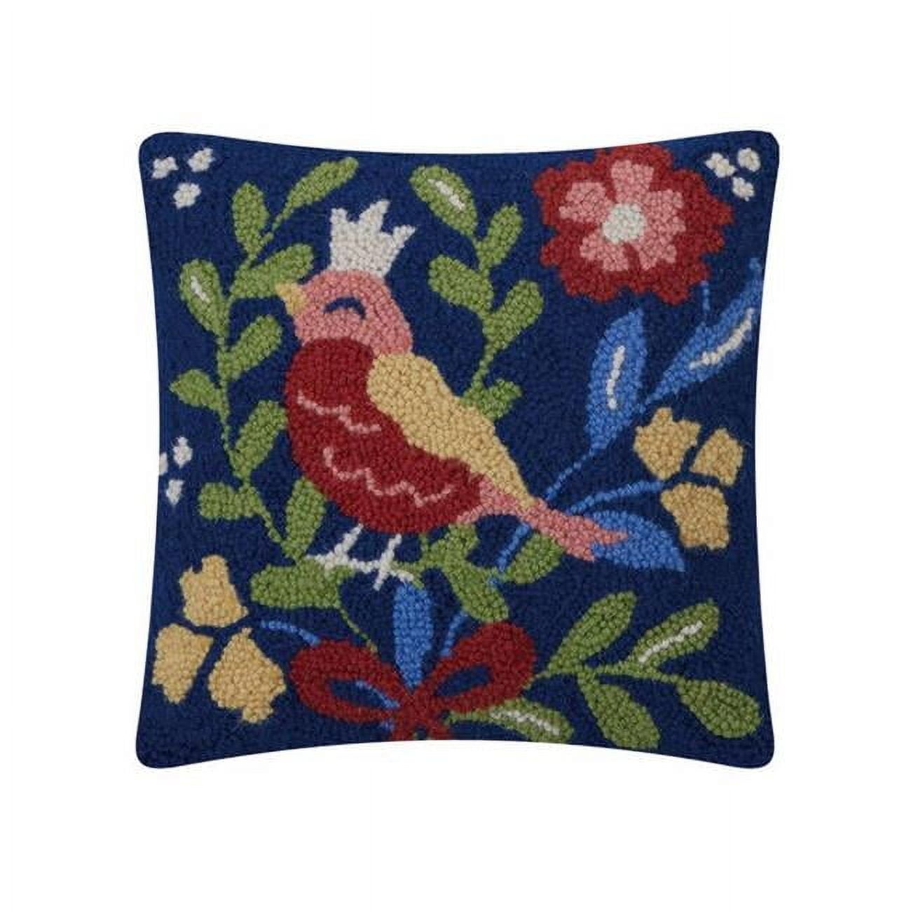 Peking Handicraft 14 x 14 in. Bird in A Bouquet Poly Fill Hook Pillow ...