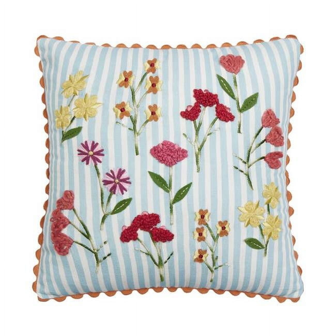 Peking Handicraft 24DD72C16SQ 16 x 16 in. Blue Stripe Floral ...