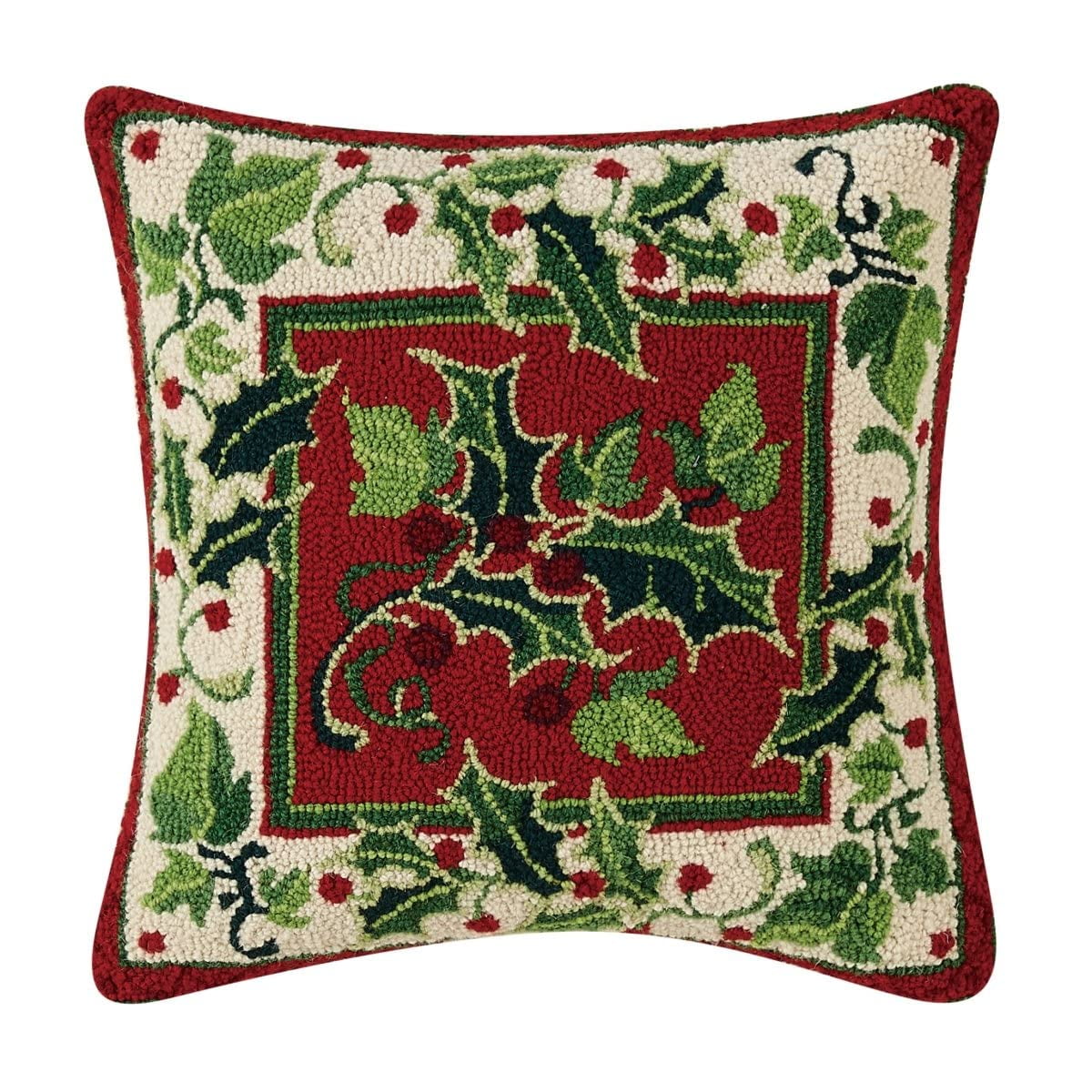 Peking Handicraft 31SERX409C18SQ Holly and Ivy Hook Pillow, Poly Filled ...