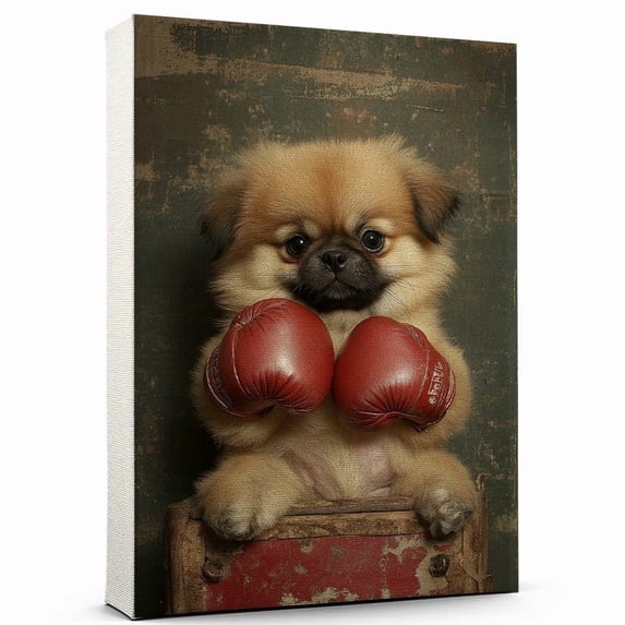 Pekingese Dog Playing Boxing Stretched Canvas Size 8x12 – Sports Dog ...