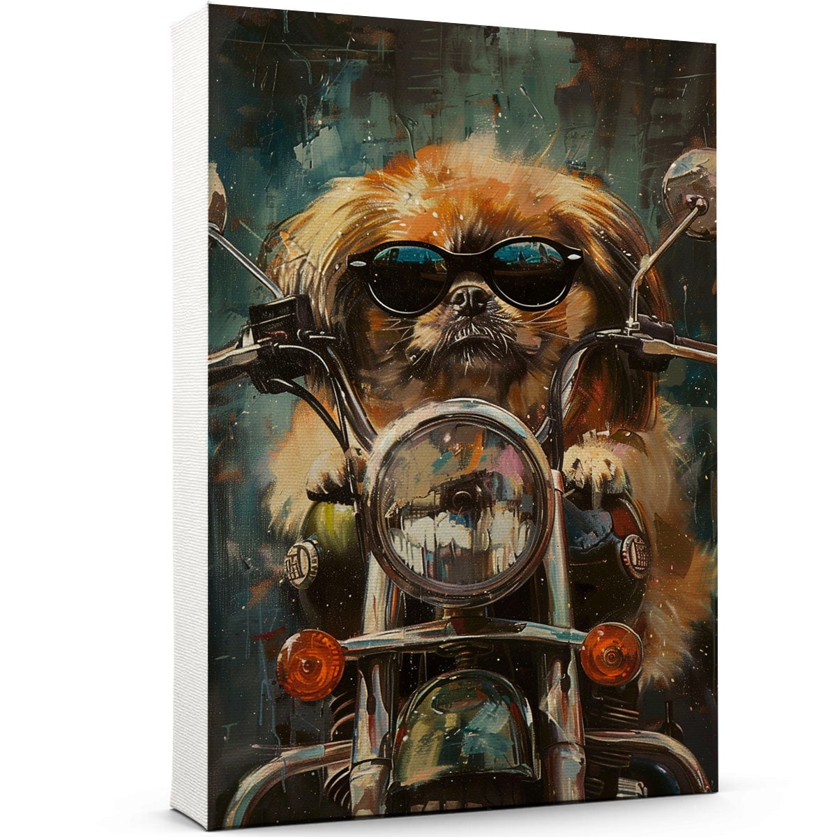 Pekingese Dog Poster Riding A Motorcycle - Pekingese Dog Canvas Wall ...