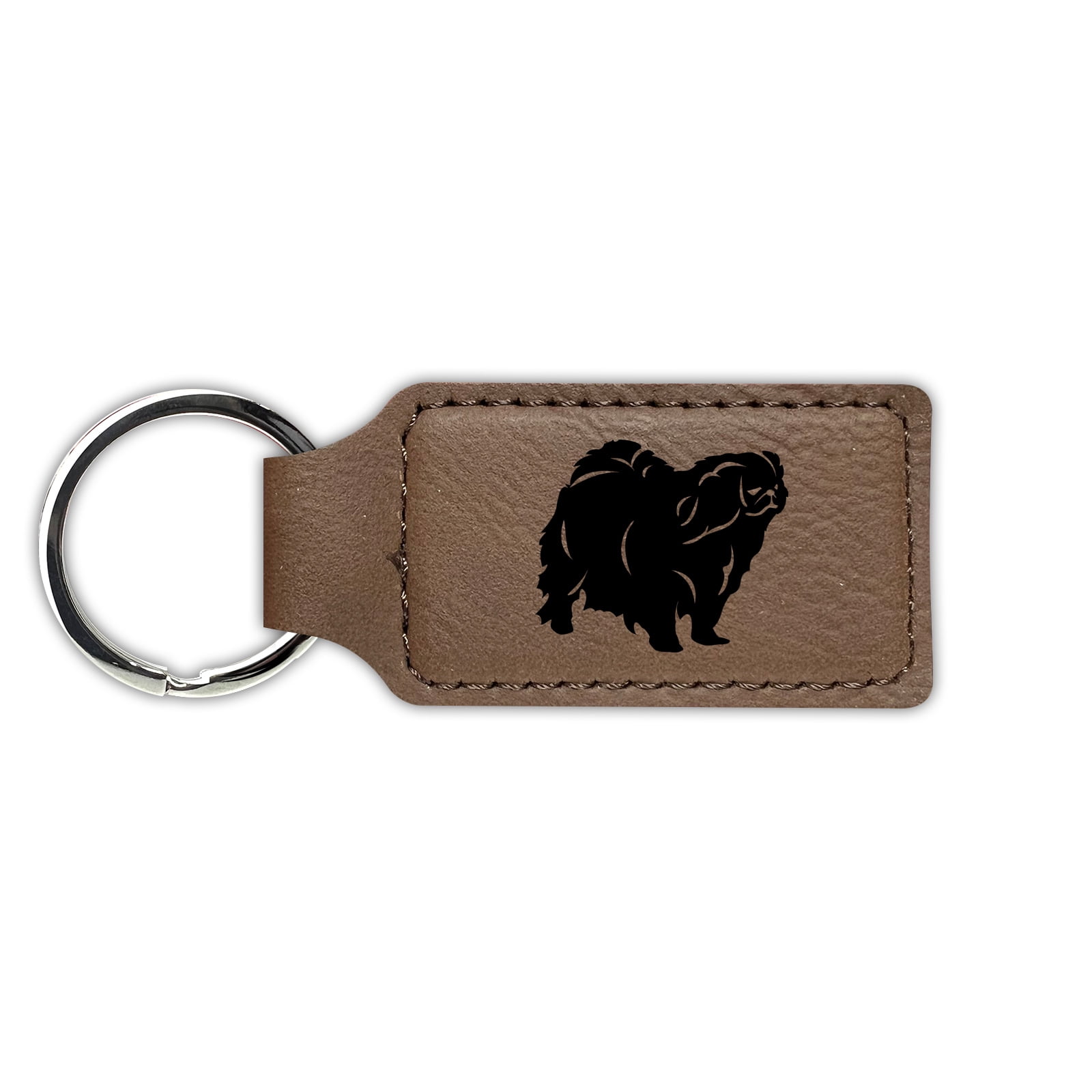 Pekingese Keychain Leatherette Rectangle - Laser Engraved - Many Colors ...
