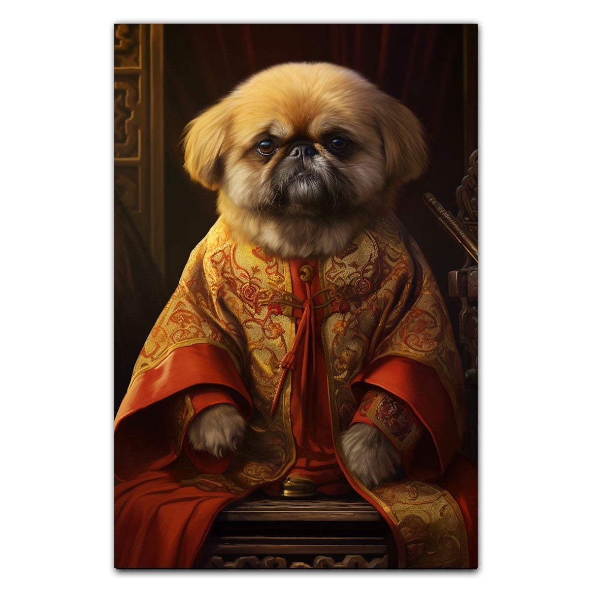 Pekingese Pets Portrait Painting of Dog Renaissance Style on Canvas ...