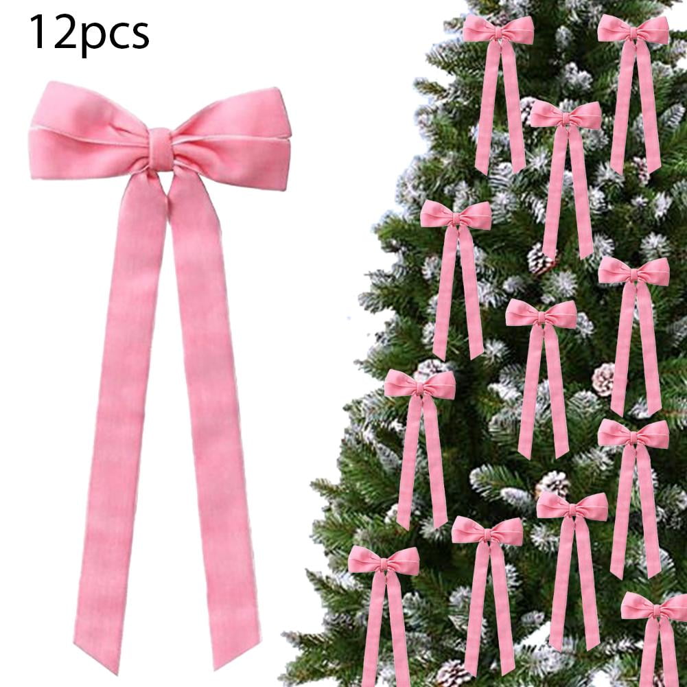 Pekkaxy 12Pcs Pink Velvet Bows Christmas Tree Decorations,5x 10 Velvet ...