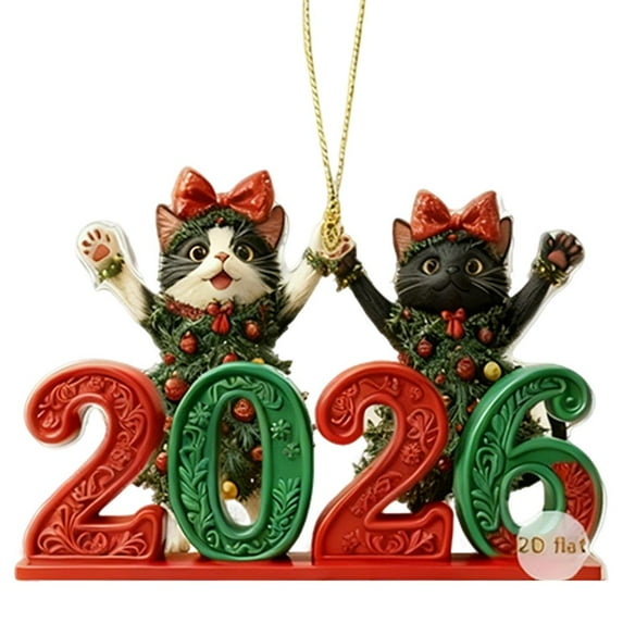 Pekkaxy 2026 New Year Cat Acrylic Ornament, 4x3 Inch Scratch-Resistant ...