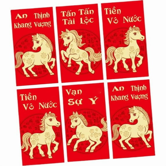 Pekkaxy 2026 Vietnamese Lunar New Year Horse Red Packets, 6-Pack Sturdy ...