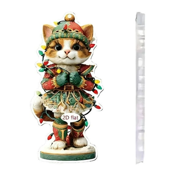 Pekkaxy 6-Pack Acrylic Cat Ornaments with Ribbons, Shatterproof Fade ...