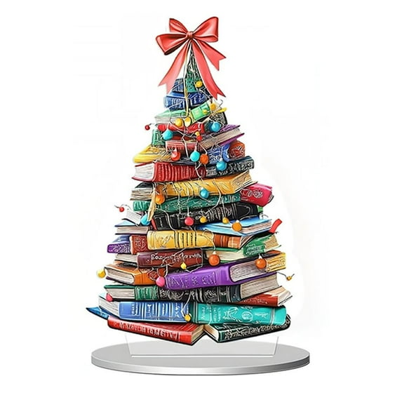 Pekkaxy Acrylic Desktop Christmas Book Tree, Book Stack Ornament for ...