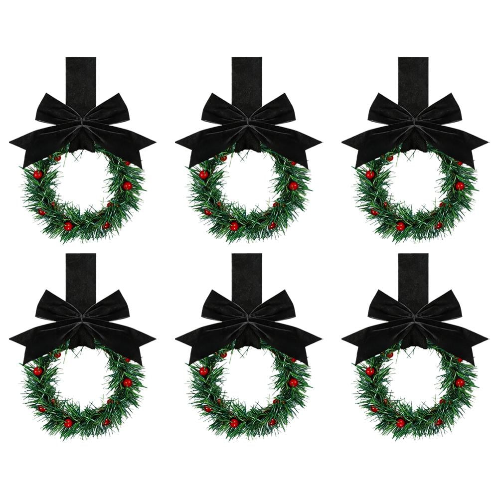Pekkaxy Christmas Wreaths, 4 Inch Diameter with Red Ribbon, Easy ...