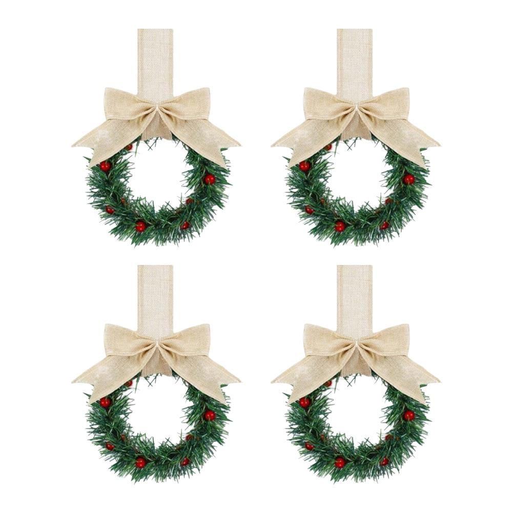 Pekkaxy Christmas Wreaths, 4 Inch Diameter with Red Ribbon, Easy ...