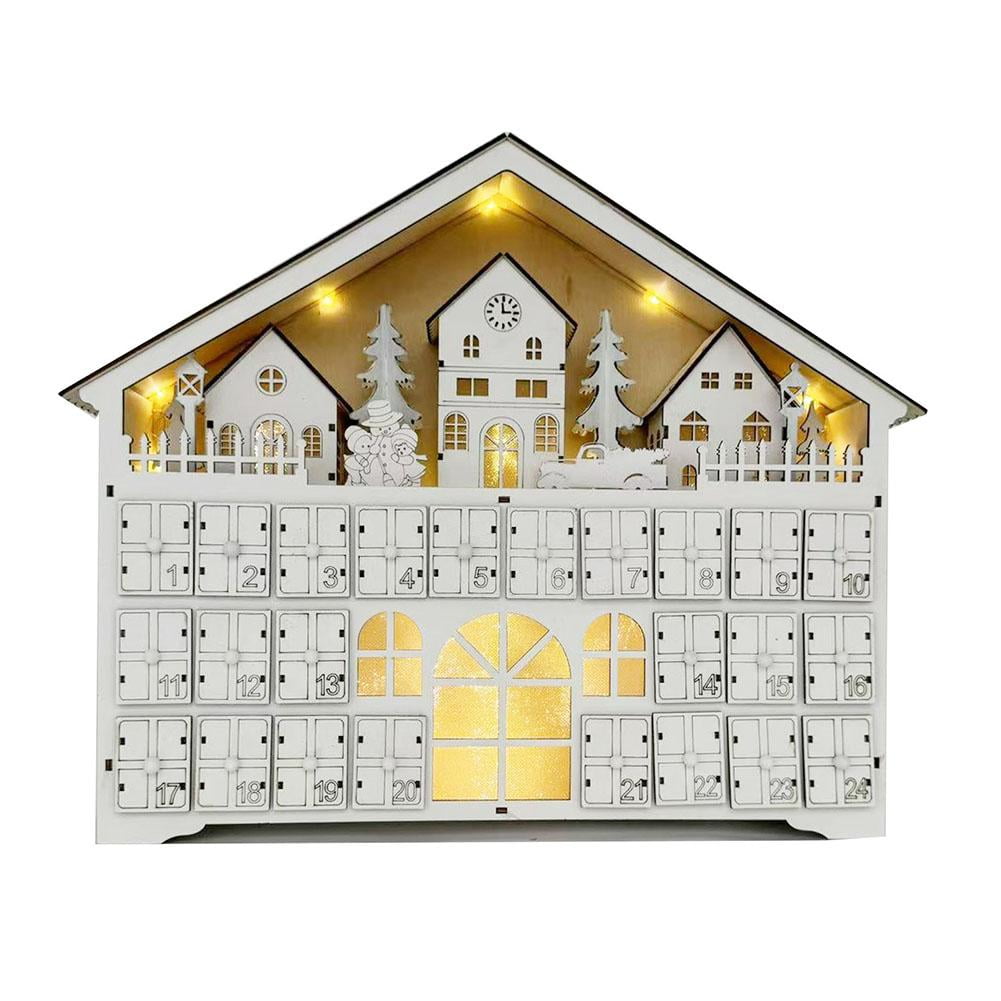 Pekkaxy Wooden Advent Calendar House with LED Lights, 24 Drawer ...
