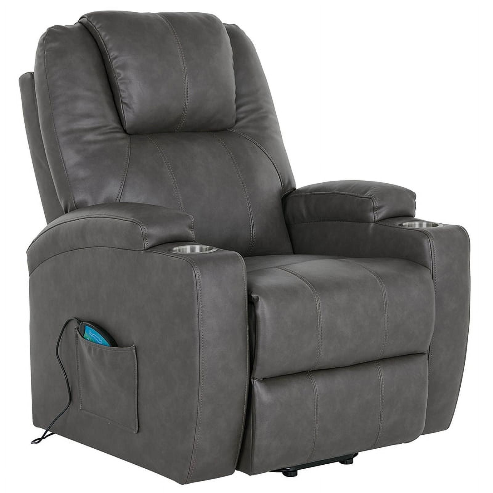 Pekkin Gray Faux Leather Power Lift Recliner With Heat/Massage and ...