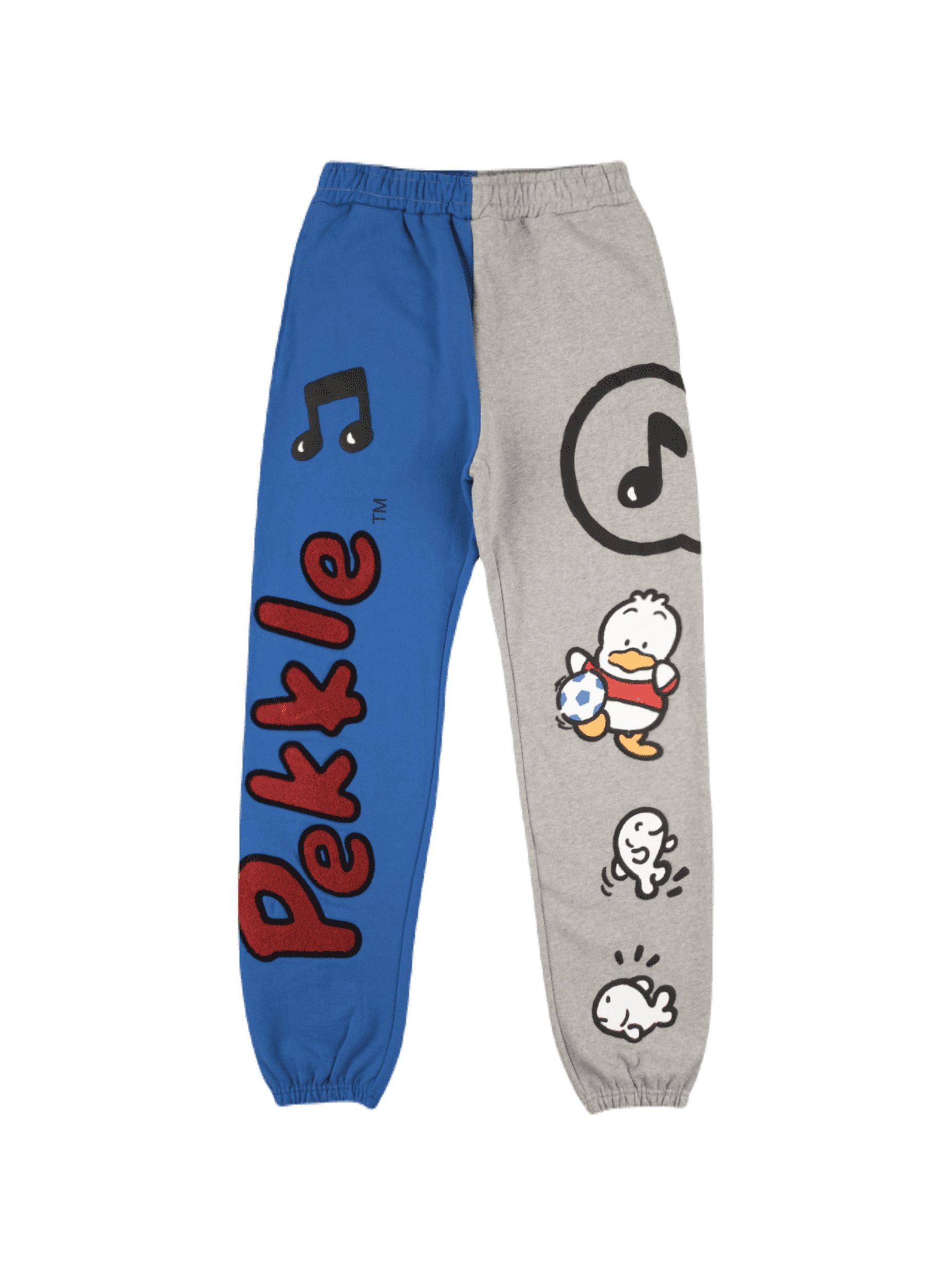 Pekkle Character Art Adult Split Panel Blue & Gray Sweatpants Small ...
