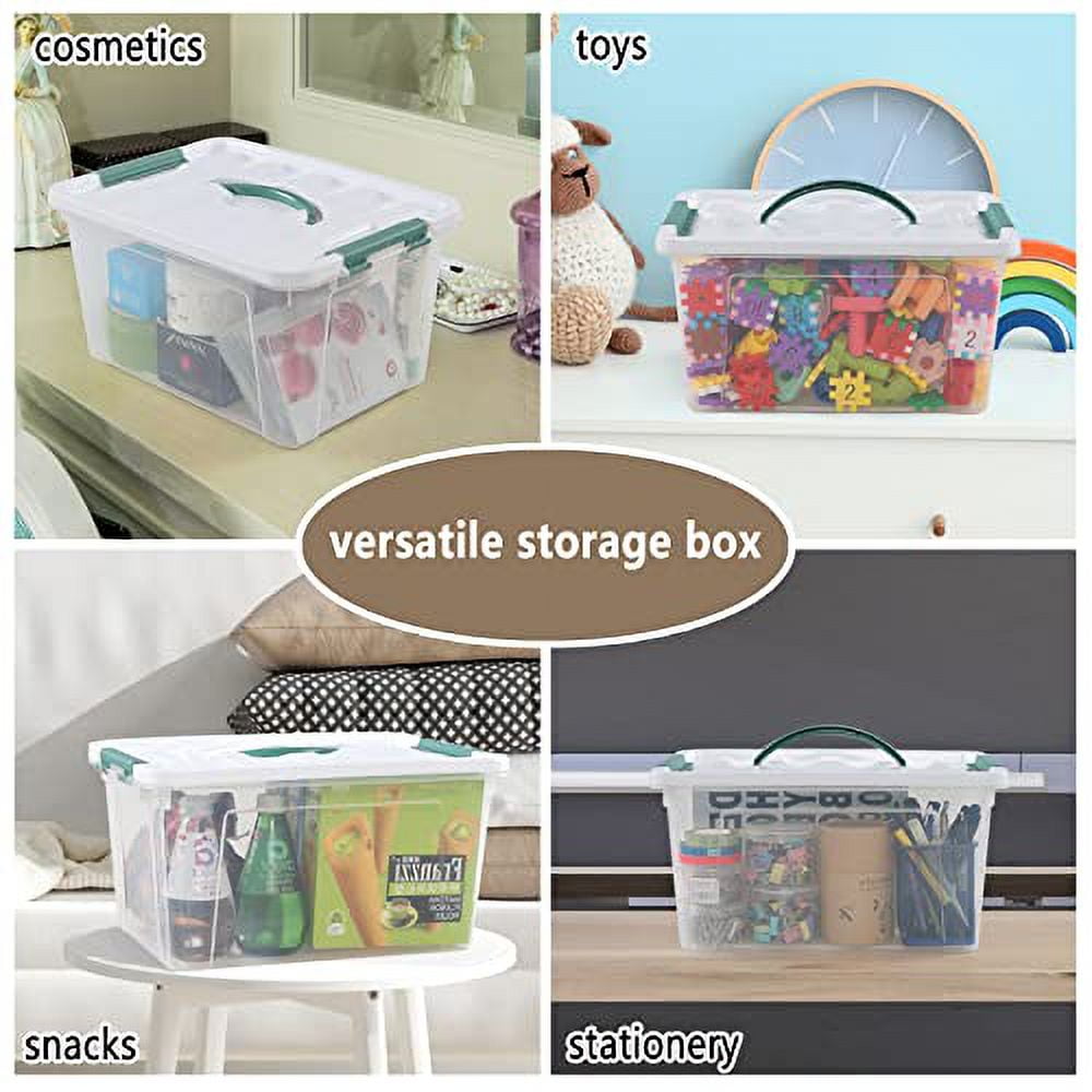 Pekky 14 Quart Plastic Lidded Storage Bins Set of 8, Clear Latching Storage Box with Handle ...