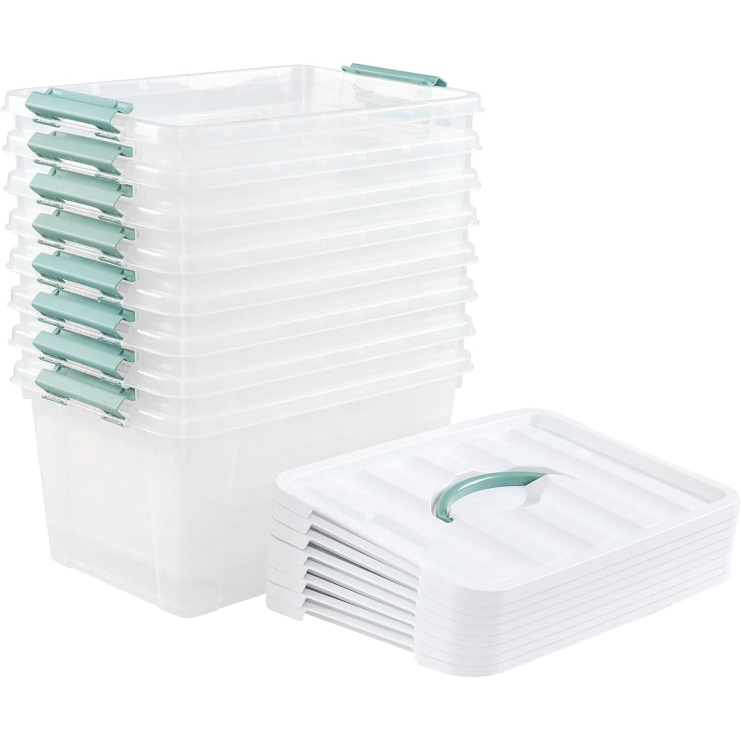 Pekky 14 Quart Plastic Lidded Storage Bins Set of 8, Clear Latching ...